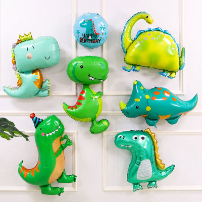 Large cartoon dinosaur balloon Tyrannosaurus rex Velociraptor Long necked dragon children's birthday party decoration a