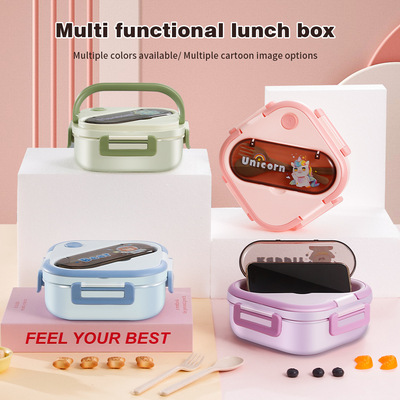 Plastic lunch box, student compartment lunch box, children's cartoon cute lunch box, sealed and microwave heatable