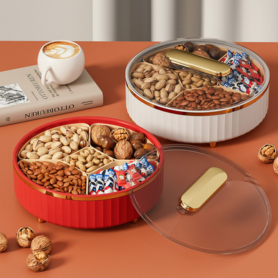 Simple and stylish dried fruit tray, light luxury snacks, candy box, plastic rotating candy box, lid, living room coffe