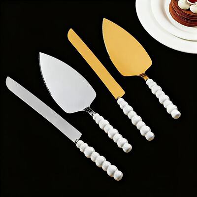 Pearl ceramic handle 430 stainless steel cake knife shovel set creative baking cheese knife pizza shovel dessert tablew