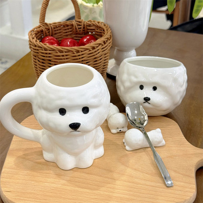 Cute little dog ceramic bowl, mug set, cutlery and chopstick holder, girl couple, rice bowl, gift for best friend, comp