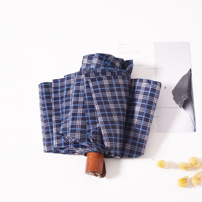 Waterproof classic folding reinforcement enlarged men's polyester plaid umbrella advertising three fold umbrella