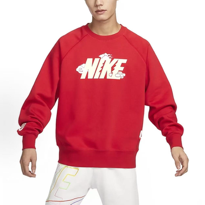 NIKE耐克 潮流舒适圆领祥云红色加绒保暖卫衣 FZ6374-657