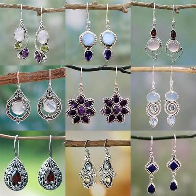 Boho Dangle Earrings for Women Vintage Selenite Turquoise Dr