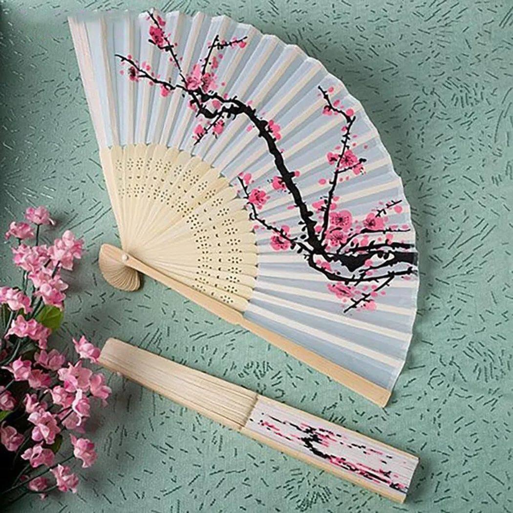 Foldable Cherry Hand Fan Blossom Fans Asian Wedding Portabl
