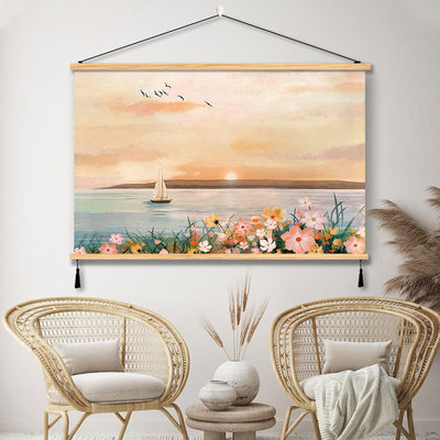 自然风景油画竖挂画小清新装饰画墙画卧室房间玄关遮挡免打孔壁画