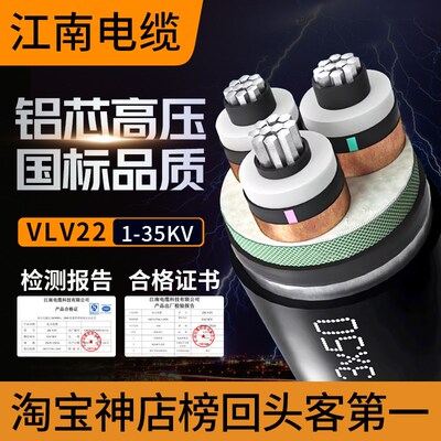 江南电缆国标高压铝芯YJLV22铠装电线 3芯35-630平方1-35KV千伏10
