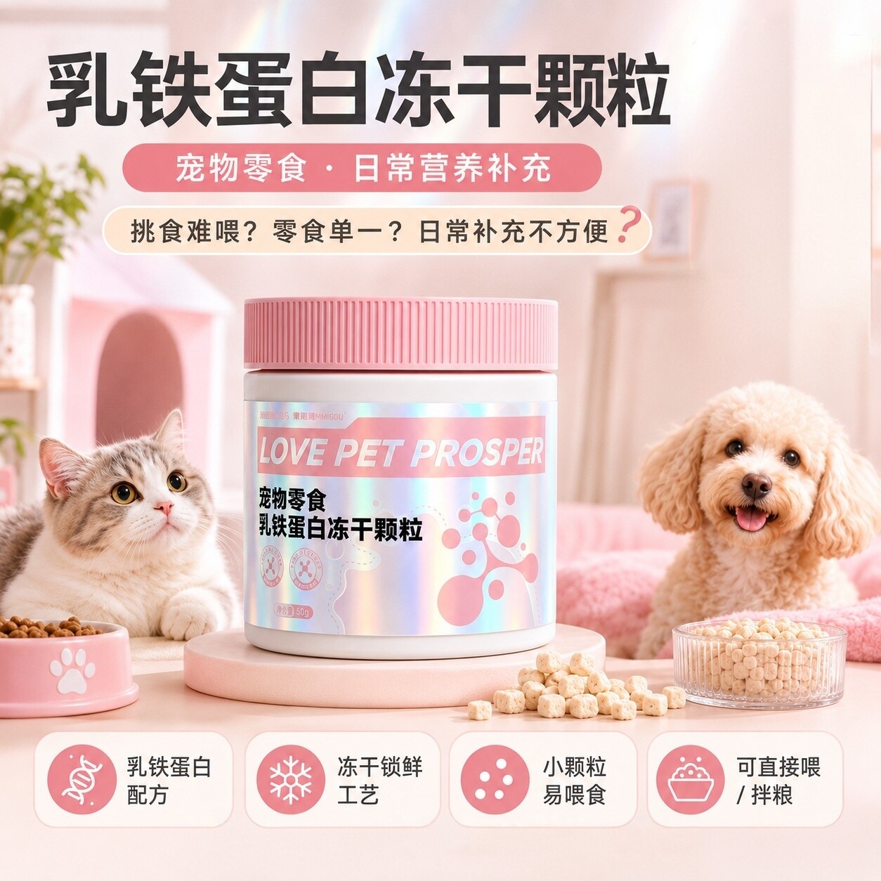 乳铁蛋白冻干颗粒猫用免疫力IgG增强冻干颗粒猫狗宠物营养品补充