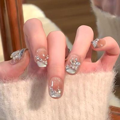 AHN【蓝色妖姬】手工穿戴甲 短款2026新款显白美甲猫眼指甲贴片