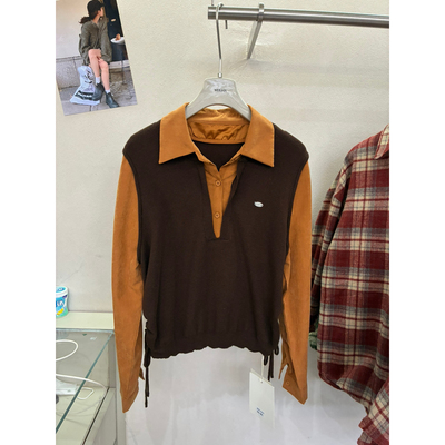 一善服饰秋上新假两件层叠温柔风针织衫33829