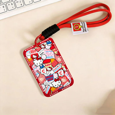 满屏KT猫吃泡面炸鸡排感应卡套学生滑盖卡套饭卡地铁电瓶车小区卡包学生卡公交卡身份证件