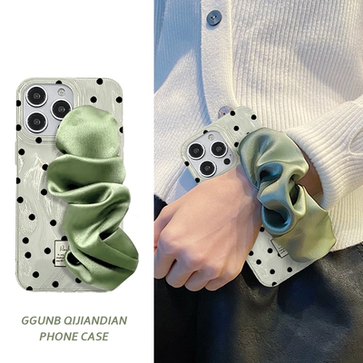 小清新波点羽纱抹茶绿丝绸腕带适用华为荣耀100pro手机壳畅享20plus防摔80/60se/50/V40创意x40/x30i/x20se软