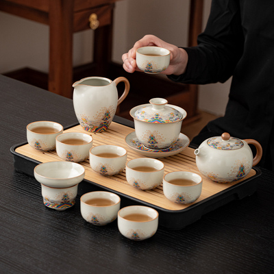 高端汝窑茶具套装2025新款家用功夫办公泡茶壶盖碗茶杯陶瓷轻奢