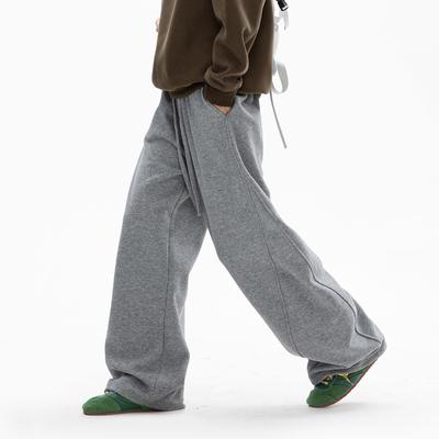 OWOX 基础纯色垂感直筒运动厚棉裤女秋季宽松休闲 阔腿拖地弯刀裤