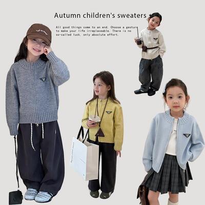 Yumi妈儿童保暖毛衣女童秋季宝宝拉链针织开衫外套 25G095