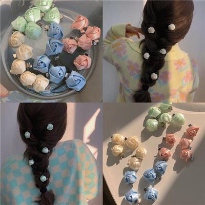 2022新款缎面感玫瑰花发夹小清新山茶花发饰ins春季甜美头饰