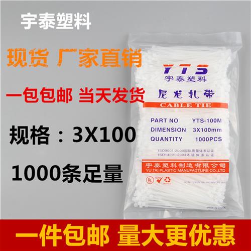 3*100mm白色塑料自锁式尼龙扎带封条 固定塑料捆线带直销捆线电线