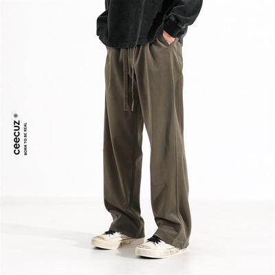 Ceecuz美式复古垂感cleanfit工装卫裤男款宽松阔腿运动休闲长裤子