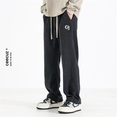 Ceecuz重磅380G雪尼尔春秋新款垂感宽松直筒阔腿潮牌工装休闲裤男