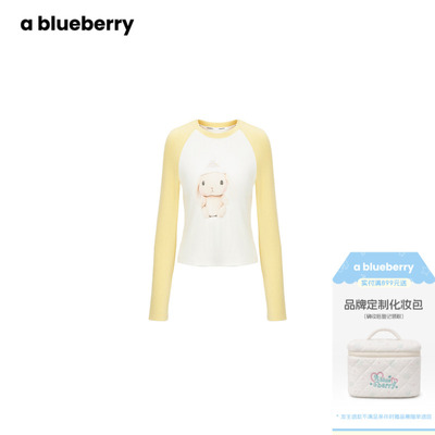 ablueberry 长袖春多巴胺插肩袖上衣女显瘦卡通印花简约休闲T恤
