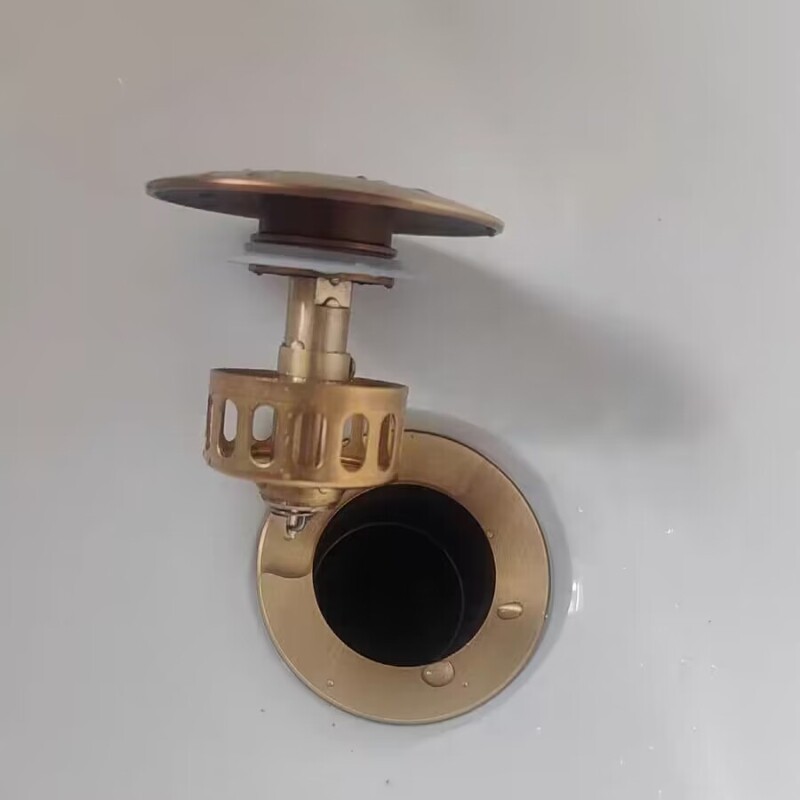 金色黑色弹跳全铜下水器面盆台盆洗手脸盆玻璃盆仿古下水器下水管