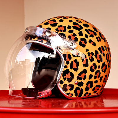 台湾JEF复古头盔豹纹摩托机车盔