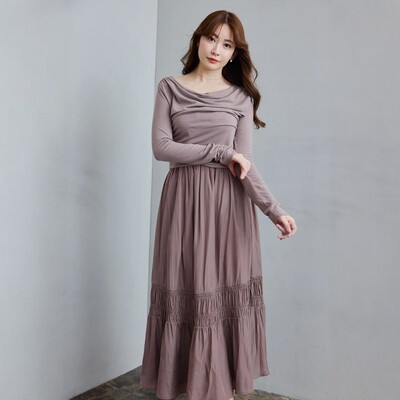 Her lip to 柔滑拼接连衣裙 复古宫廷风秋冬气质温柔简约优雅