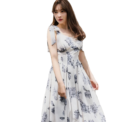 Her lip to 无袖向日葵印花连衣裙 优雅气质时尚日系简约小香风