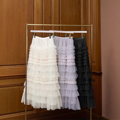 Her lip to 挚爱系列网纱半身裙 仙气薄纱设计感多层百褶层次