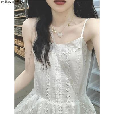 茶歇法式白色刺绣连衣裙女