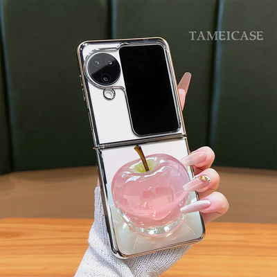 适用【OPPOFINDN3FLIP】水晶苹果荔枝冰透感草莓电镀银透明防摔折叠手机高颜值ins风高级感小清新支架保护