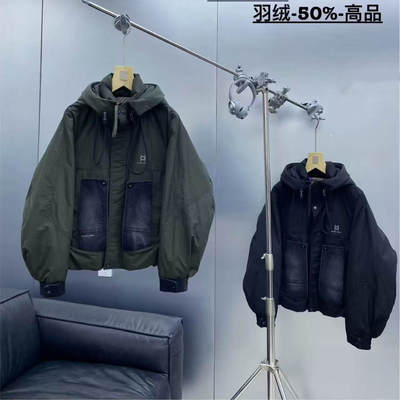 男款潮牌短款羽绒服2025冬季新款连帽拼接保暖外套25018