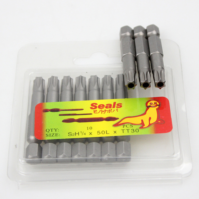海狮Seals风批头S2H1/4*50L*TT30带磁梅花批嘴电批咀起子头带孔