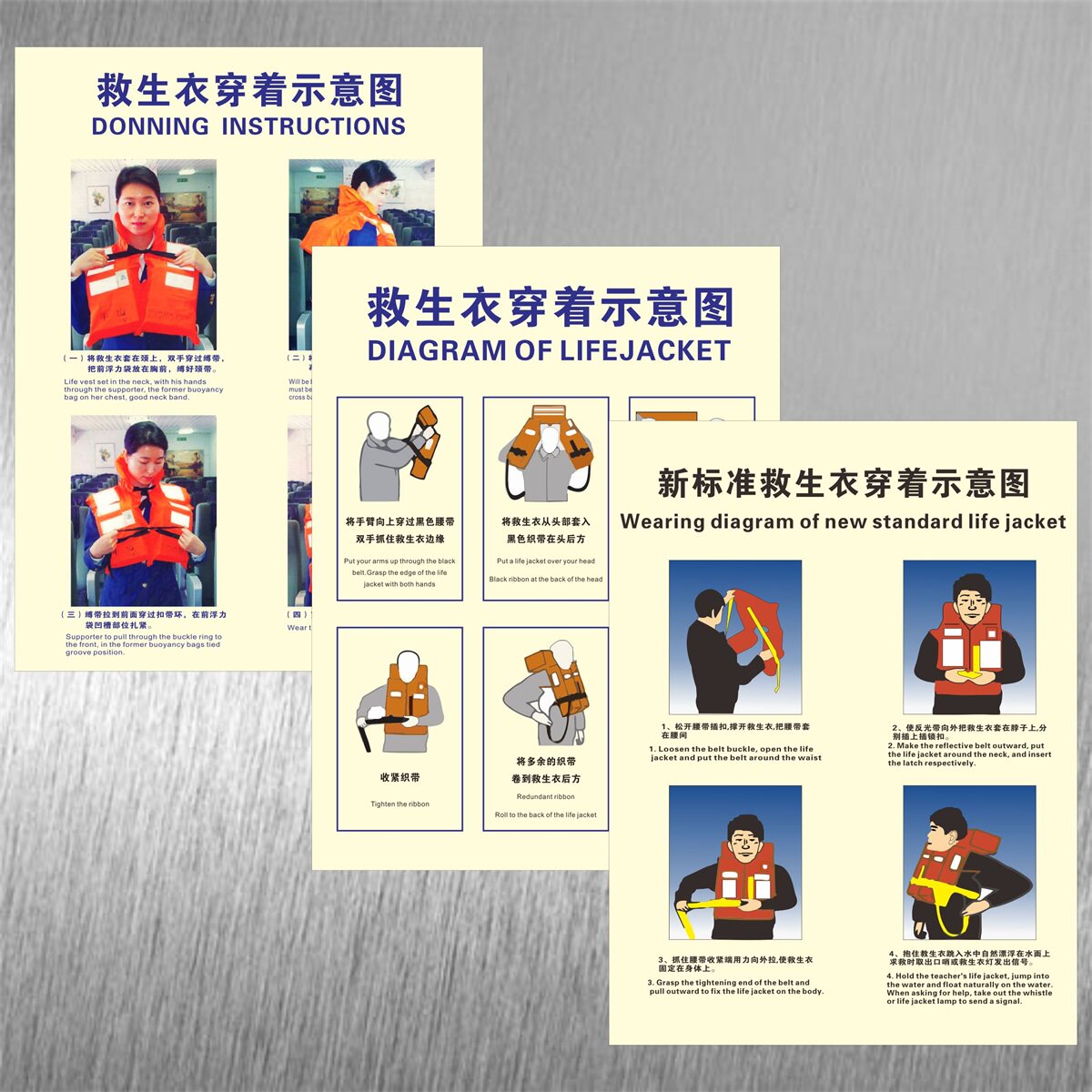新版IMO船舶插扣救生衣穿着示意图夜光贴/新标准带口哨信号灯救生