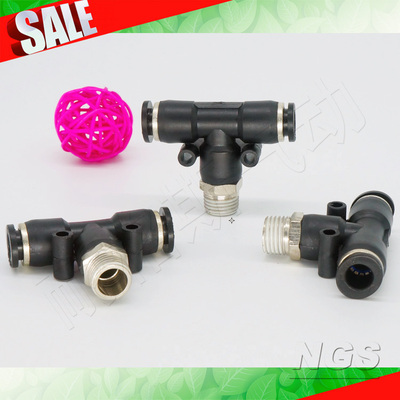 气动一端螺纹三通接头HPB4/6/8/10/12/16-M5/01/02/03/04