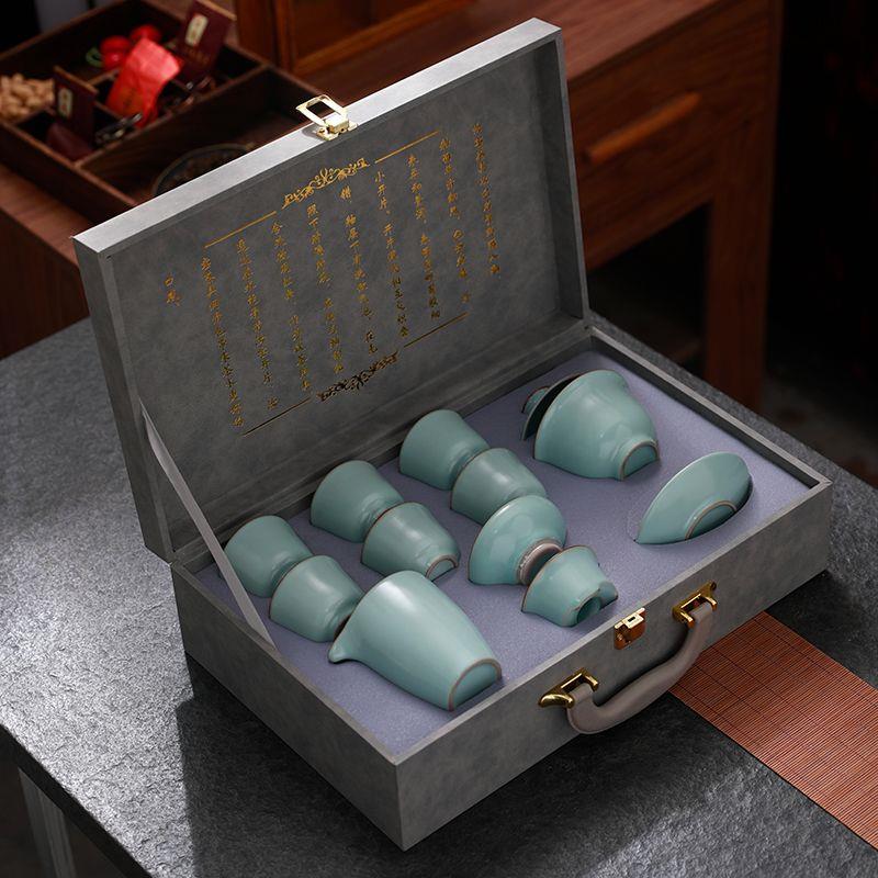 汝窑功夫茶具套装礼盒装家用整套陶瓷茶具开片可养商务礼品定制