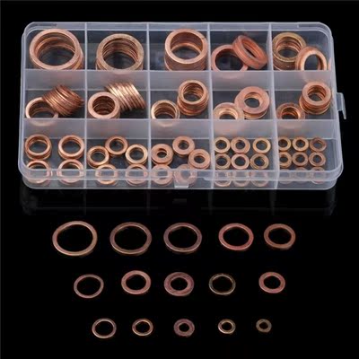 ZENHOSIT 250pcs M5-M22 Copper Crush Gasket Solid Washer Flat
