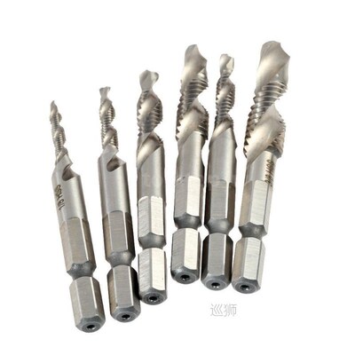 6Pcs Titanium HSS Combination Drill Tap Bit Countersink Hex