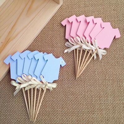 Gender Revea Clothing Cupcake Toppers Blue or Pink Baby