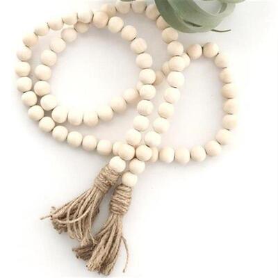 2 PCS Wooden Bead Garland Farmhouse Rustic Country Tassle Pr