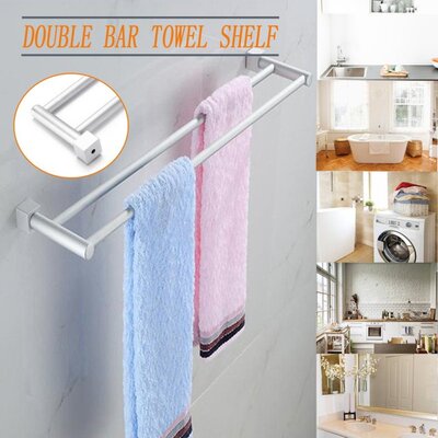 Bathroom Double Towel Rail Rack 2 Bar Space Aluminum Hanger