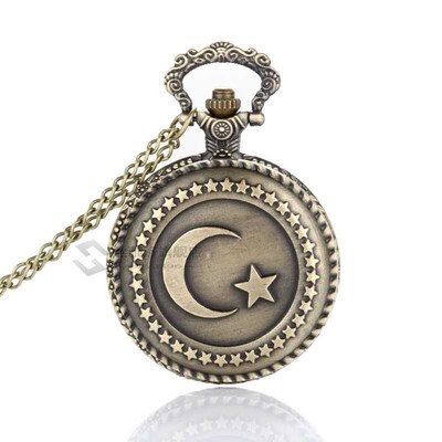 *Lover Pocket Watch Antique Bronze Turkish Flag Design Moon