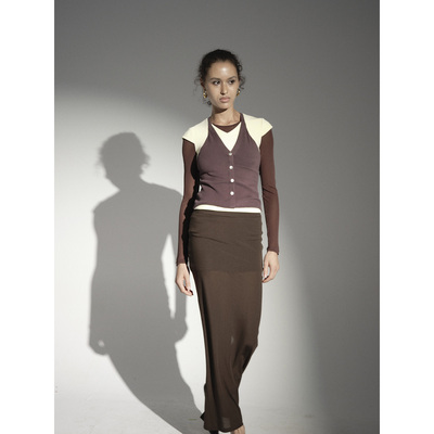 Kiwi Jadeite2025新款棕色柔软半透亲肤半身裙女纯色高级感裙子