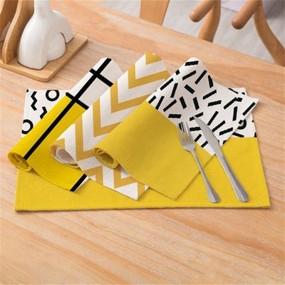 Yellow Geometric Printed Kitchen Placemat Dining Table Mat D