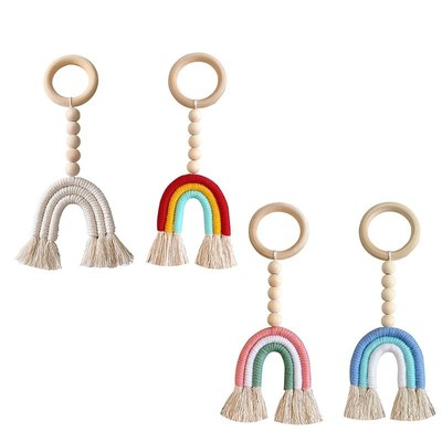 2 Pcs Wooden Beads Garland Tassel Rainbow Wall Ornaments Mac
