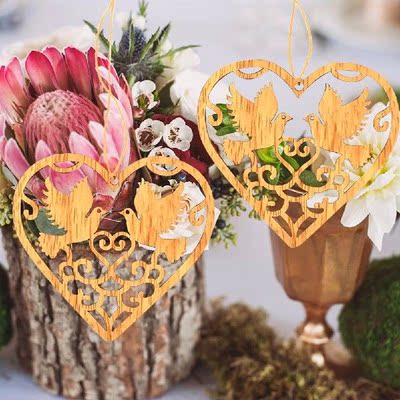 10pcs Wooden Hollow Love Bird Hanging Ornaments Festival Cel