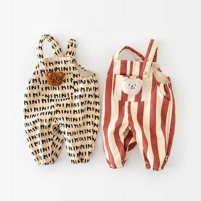 MILANCEL Winter Baby Rompers Striped Baby Overall Bear Doll