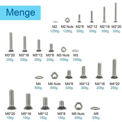 1120pcs Countersunk Head Screws Nuts Set M2-M5 Stainless Ste