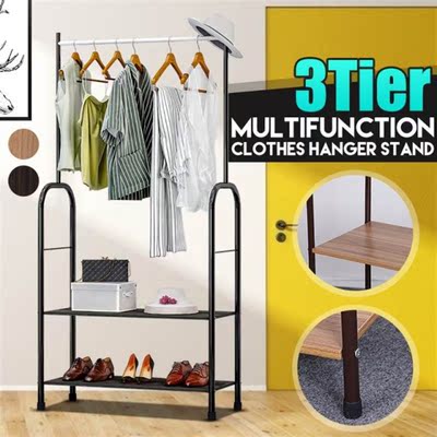 3 Layers Metal Coat Rack Clothes Hanger Shelves Garment Coat