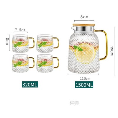 Glass Teapot Set Diamond Texture Hot Cold Water Jug Transpar